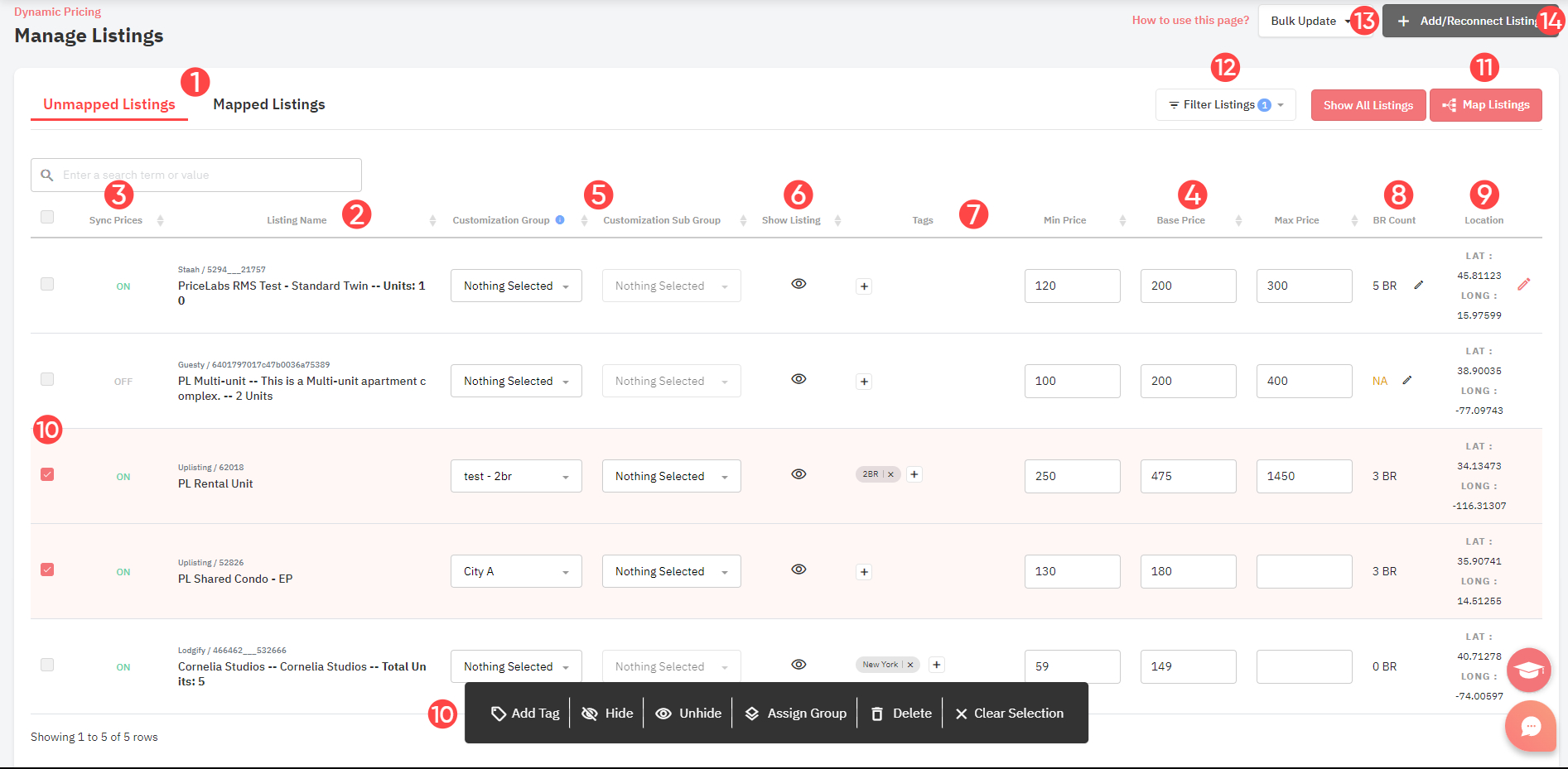 Understanding the Manage Listings Page