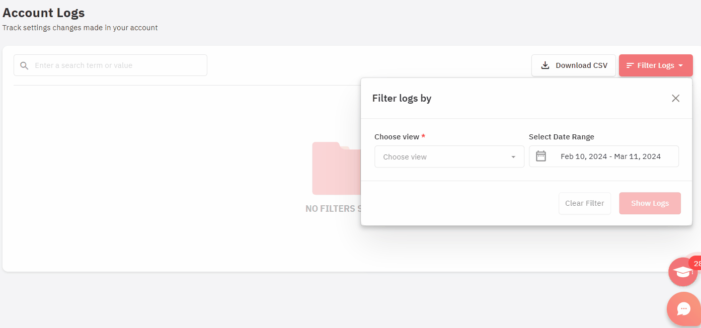 Account Logs: Track settings changes made in your account
